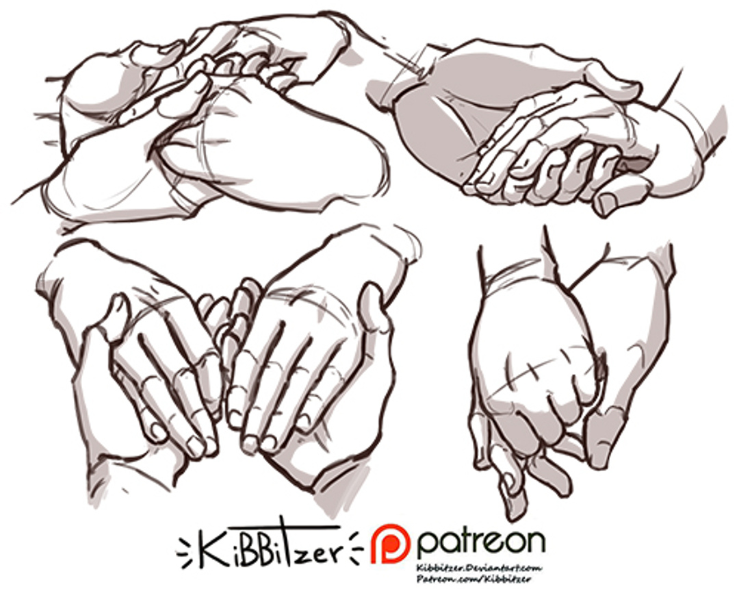 two hands drawing reference