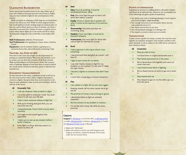 gladiator background dnd