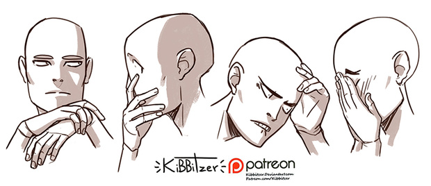 hand on face pose reference