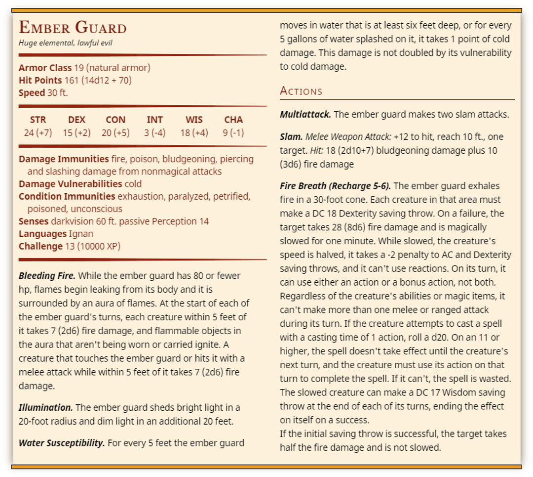 fire elemental dnd 5e stat block